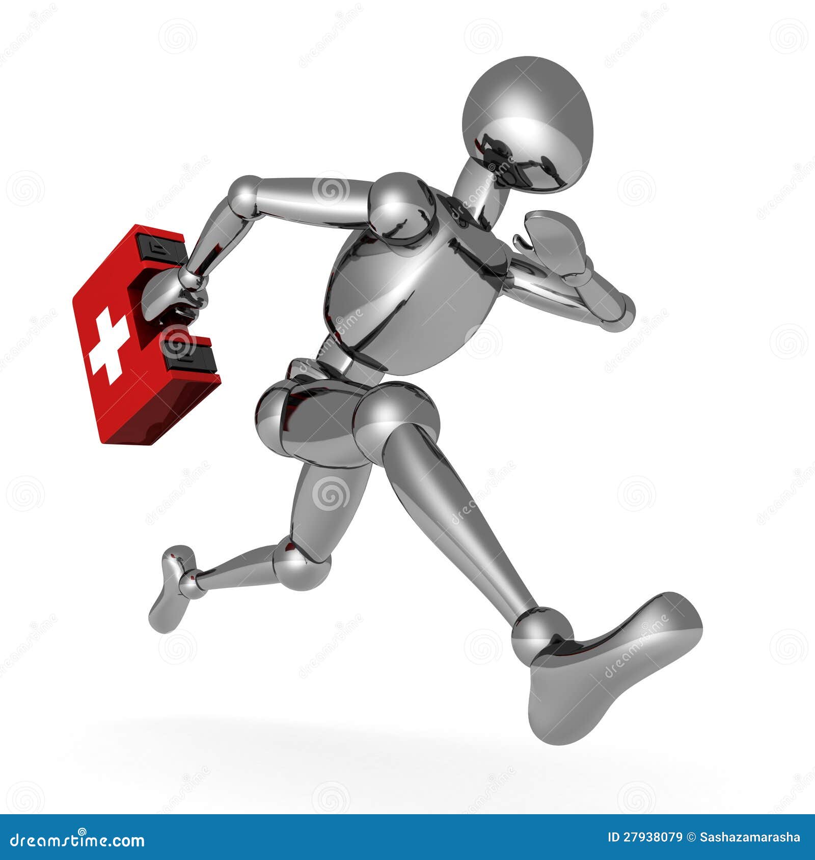 Metallic 3d Man Running with First Aid Medical Box Stock Illustration ...