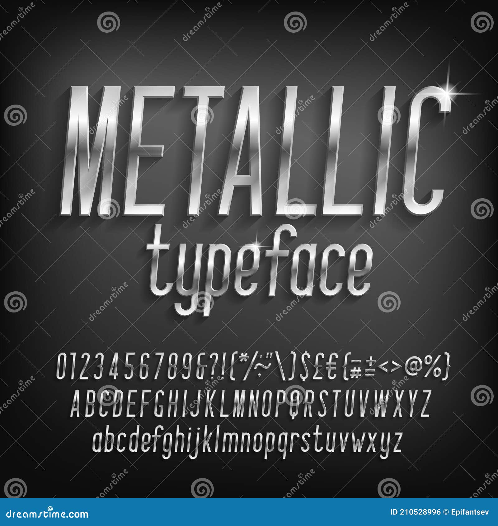 Metallic Alphabet Font. Beveled Chrome Letters, Numbers and Punctuation ...