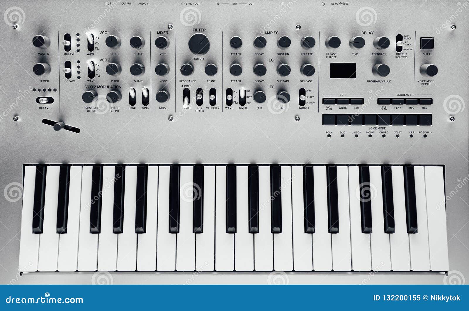 Metallic Analog Synthesizer Stock Image - Image of buttons, closeup ...