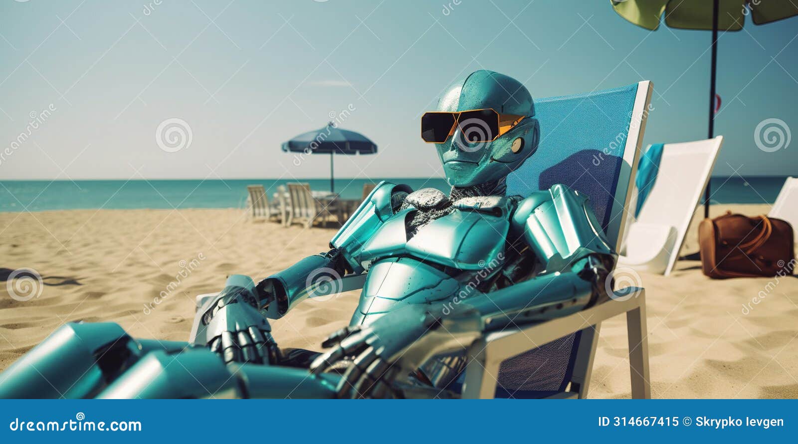 Metallic Android Robot Lying on a Chaise Lounge Stock Image - Image of ...