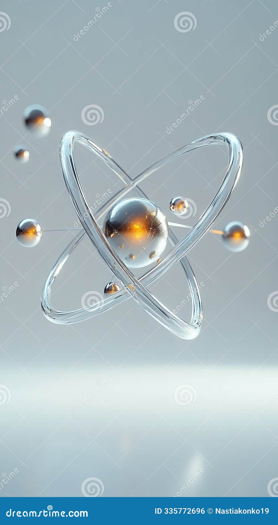 Metallic Atom Model with Orbiting Electrons, Futuristic Science Concept ...