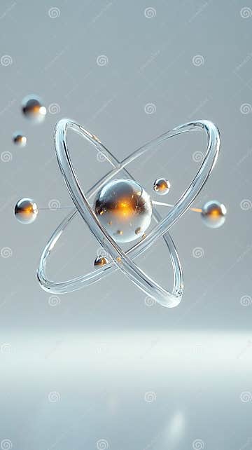 Metallic Atom Model with Orbiting Electrons, Futuristic Science Concept ...
