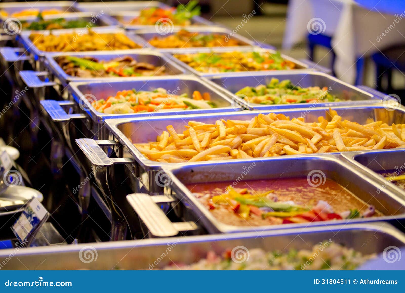 A Groups of Metallic Banquet Buffet Meal on Trays Stock Image - Image ...