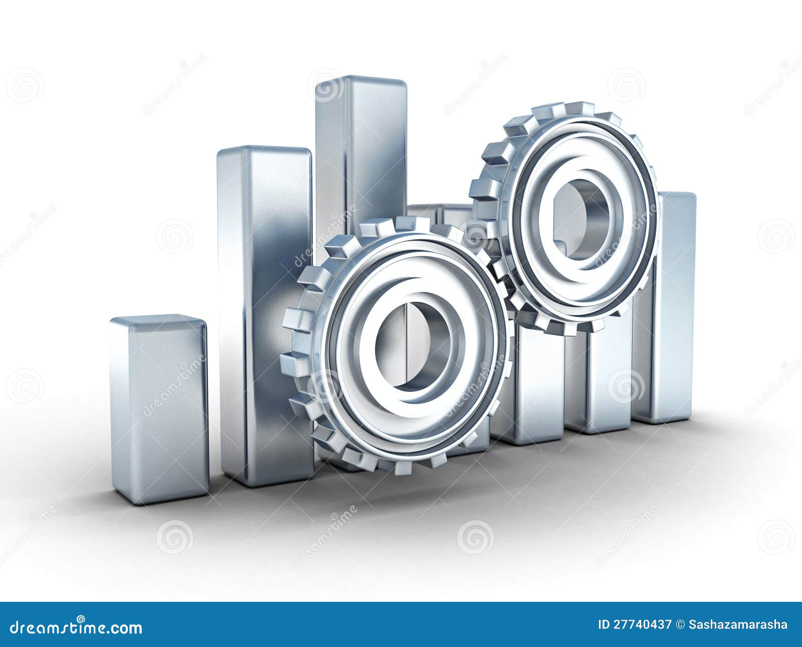 Metallic Bar Chart Diagram with Work Gears Stock Illustration ...