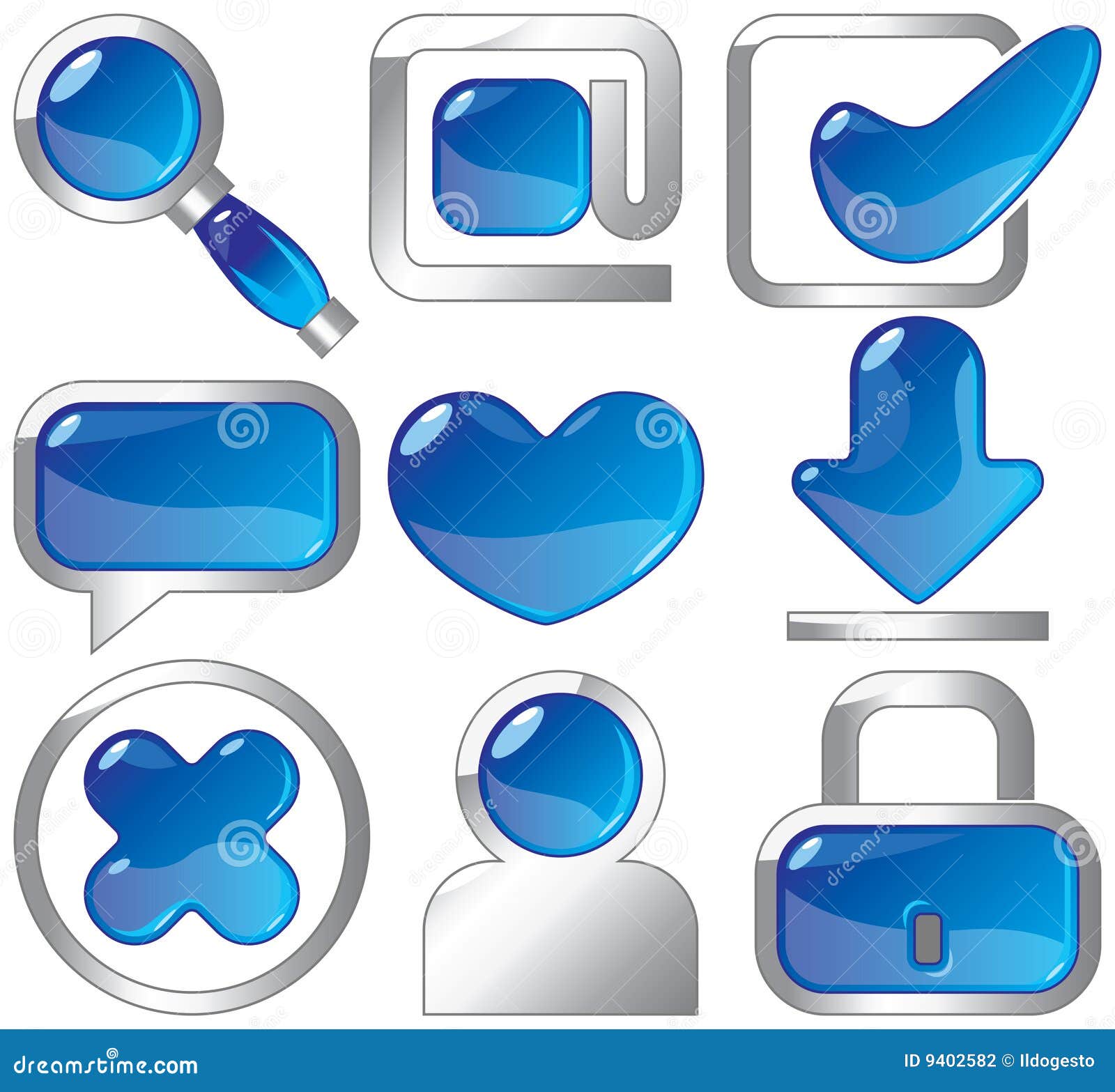 Metallic and blue icons stock vector. Illustration of magnifier - 9402582