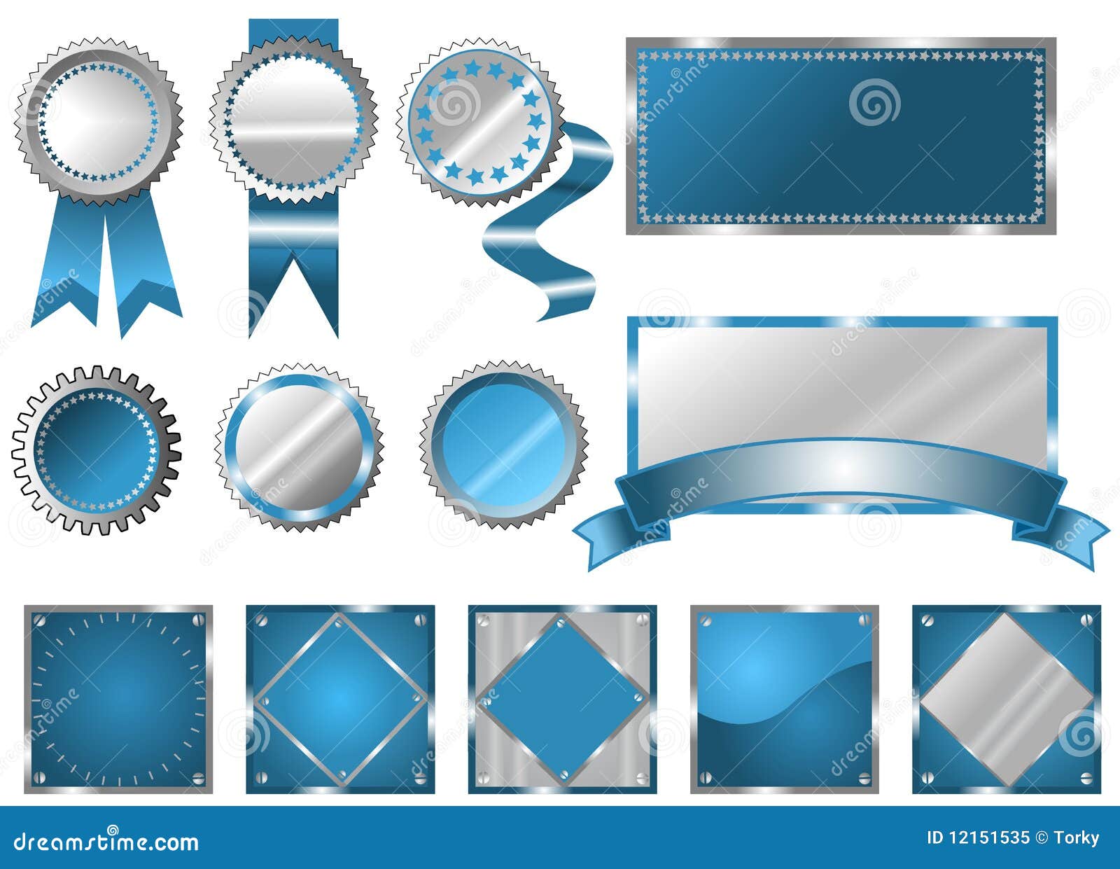 Metallic Blue Signs, Seals and Labels Stock Vector - Illustration of ...