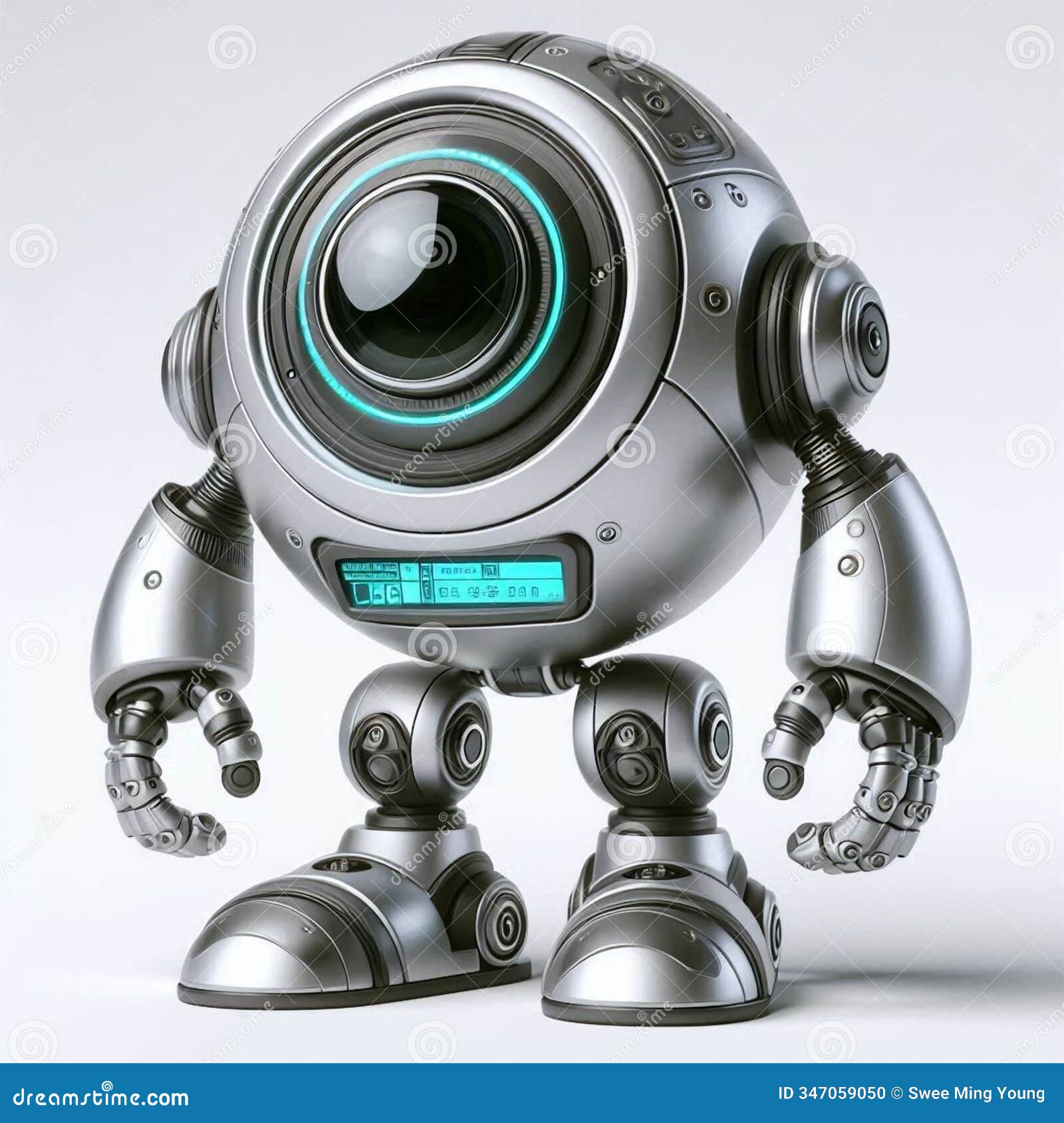 A Metallic Bot with One Big Eye Like a Camera Len,big Hands and Feet ...