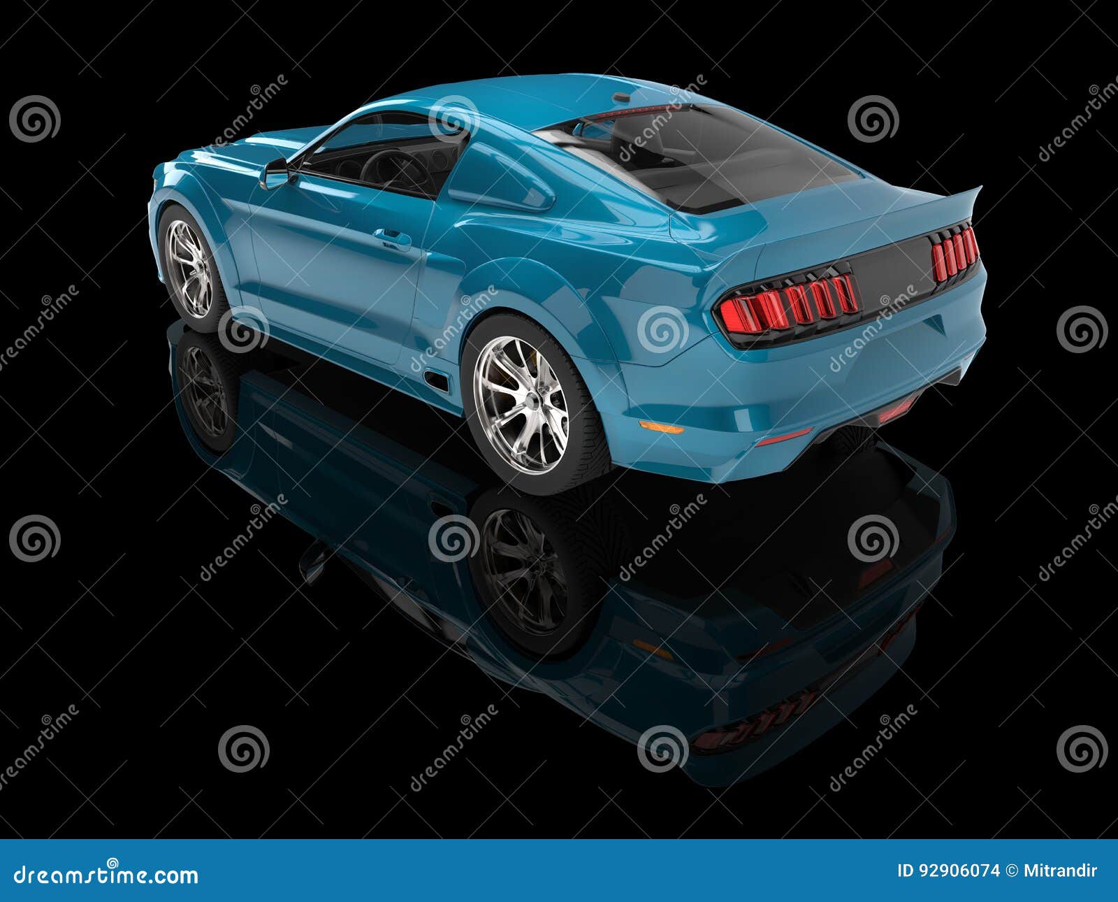 Metallic Bright Blue Modern Muscle Car - Back View Stock Illustration ...