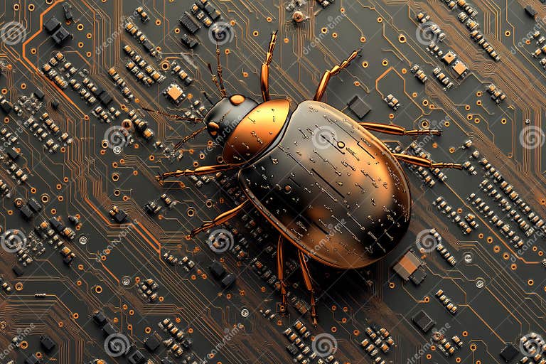 The Metallic Bug Crawling on the Electronic Circuit As a Symbol of Computer Virus Stock ...