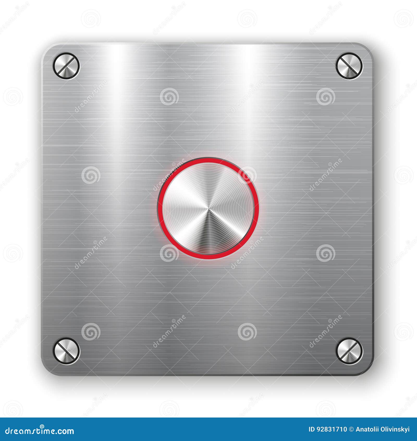 Metallic Button on Square Plate. Stock Vector - Illustration of ...