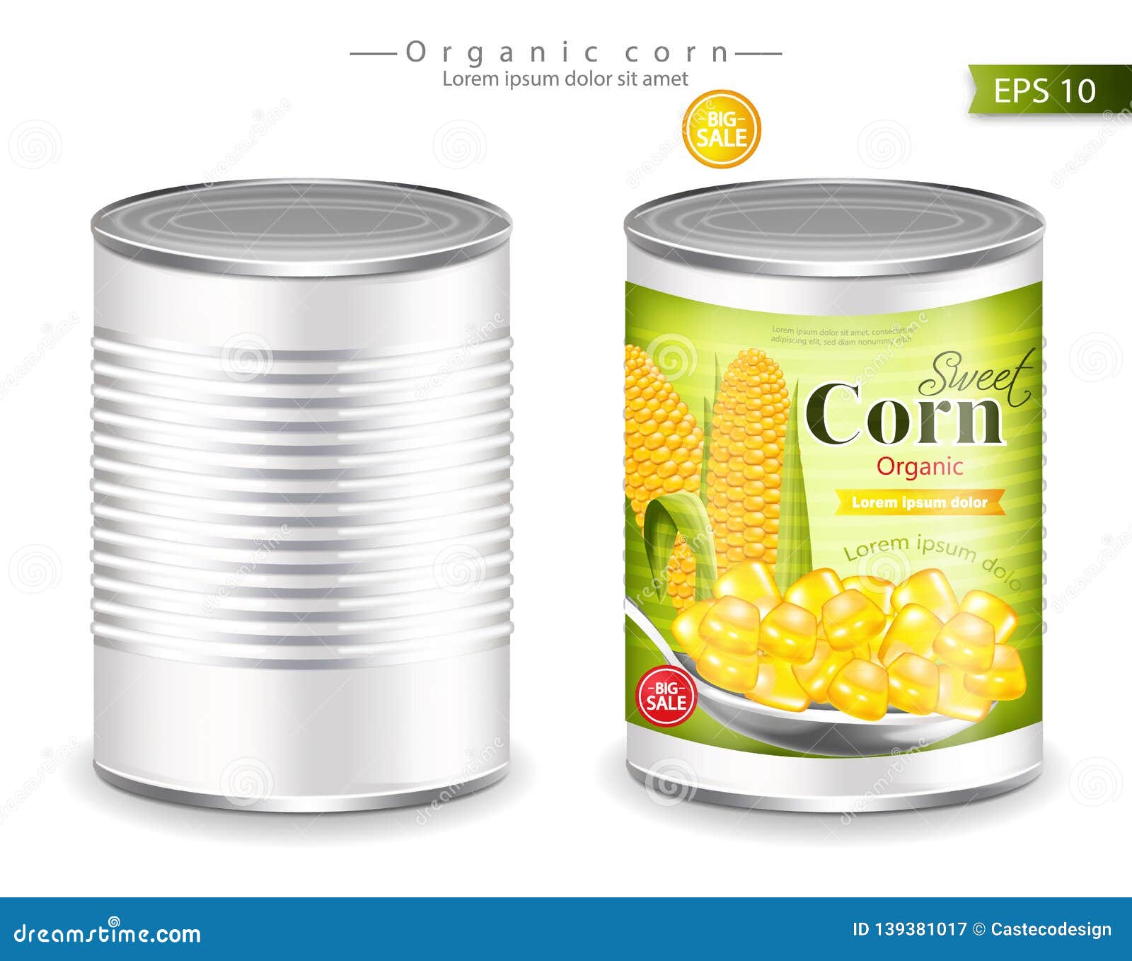 Canned Corn Package Mockup Set, Vector Realistic Illustration ...