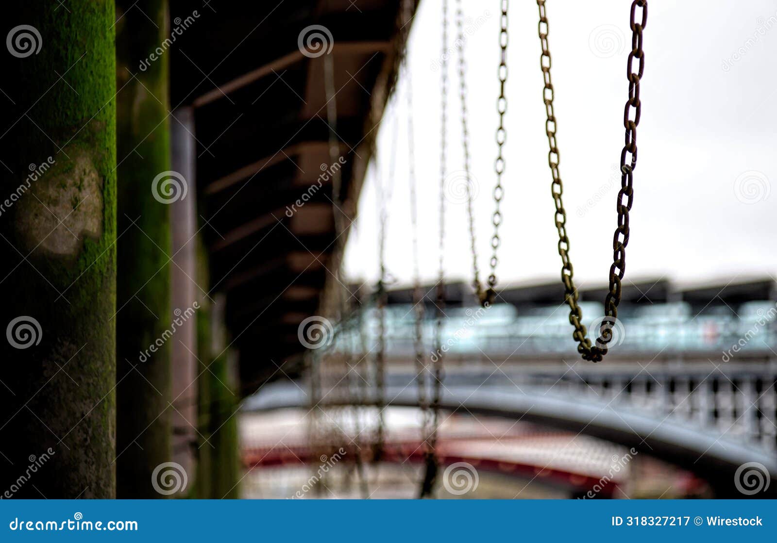 Metallic Chains Hanging from a Pier Stock Image - Image of nature ...