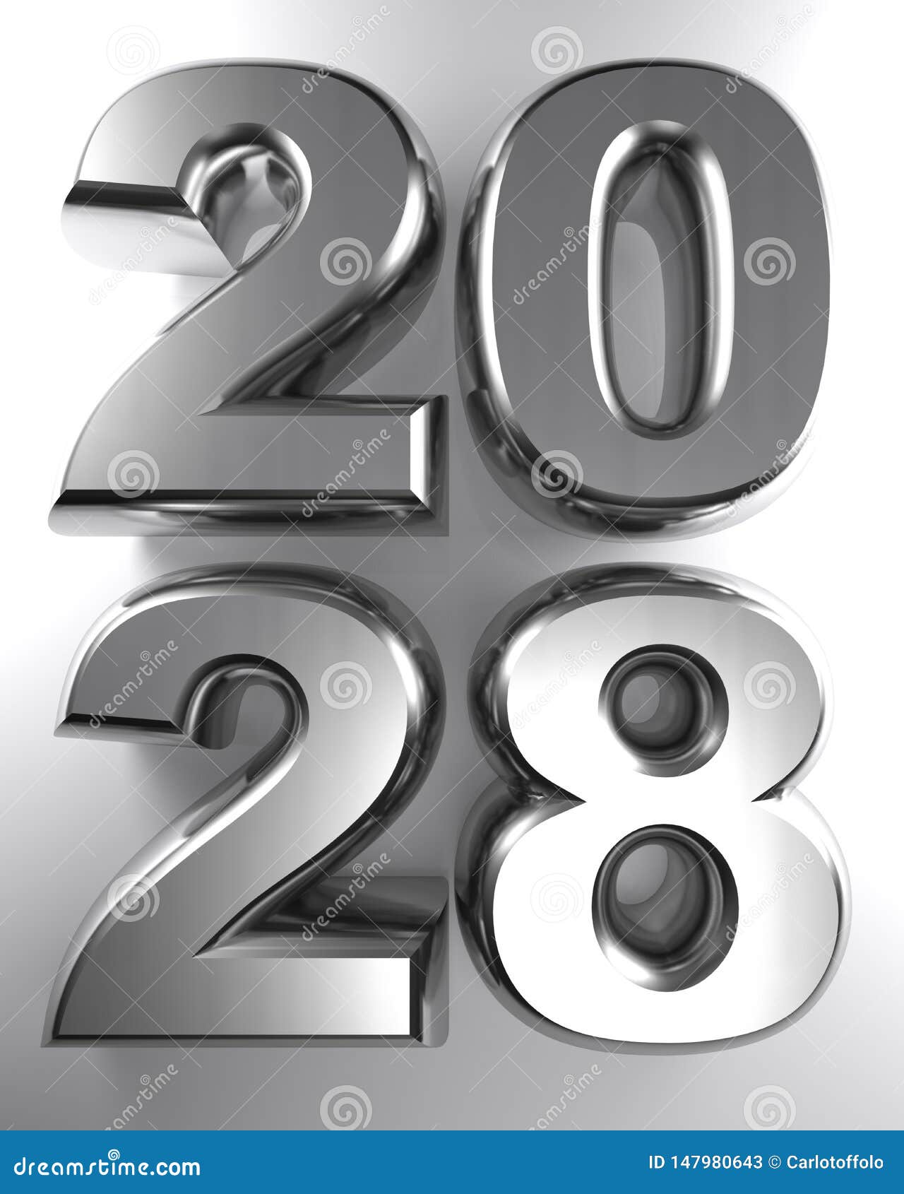2028 in Metallic Chrome 3D Letters - 3D Rendering Stock Illustration ...