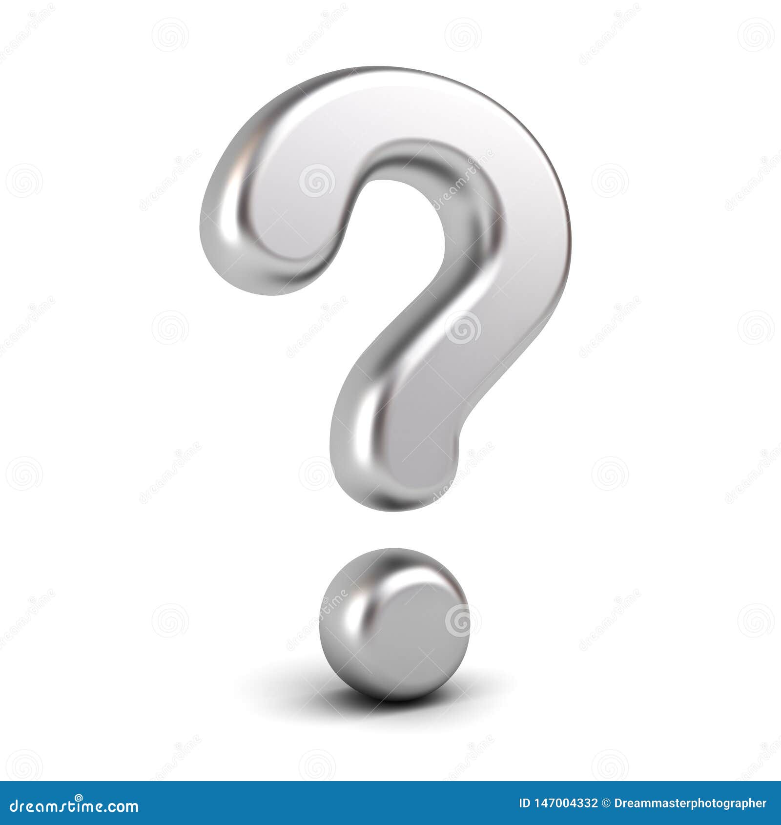 Chrome Question Mark Symbol. 3D Render Shiny Metal Font Isolated On ...