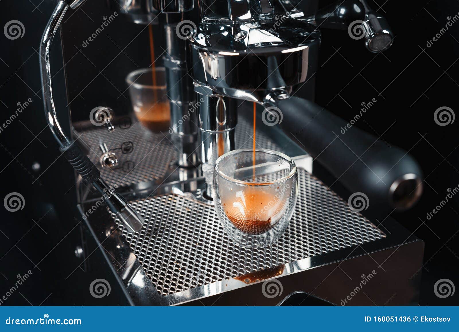Metallic Clean Silver Coffee Machine in Process of Making Fresh Coffee ...