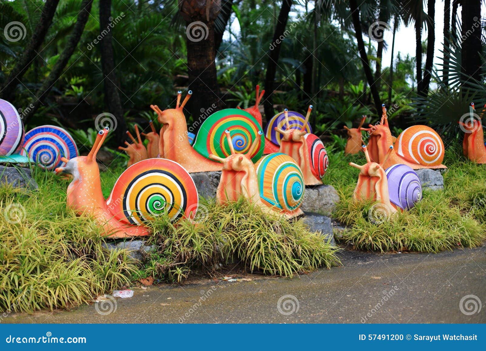 Metallic Colorful Snail Statue in Garden Stock Photo - Image of ...