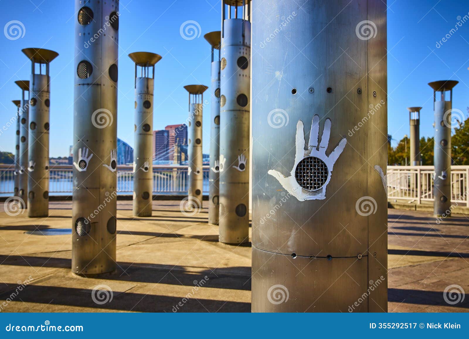 Metallic Columns with Handprint Design in Cincinnati Riverfront ...