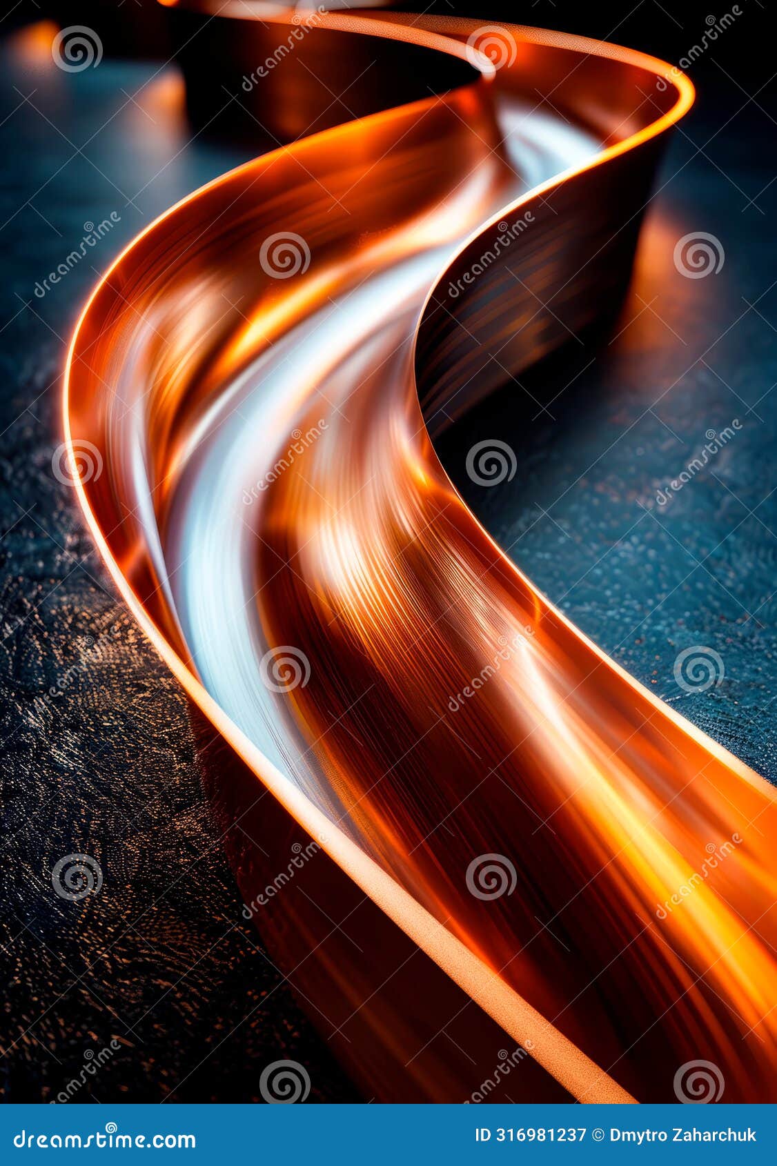 A Metallic Copper Curl Unwinding on a Black Background, Suggesting a ...