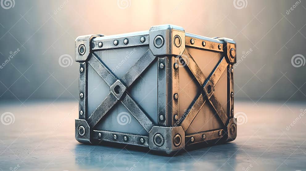 Metallic Crate 3D Render stock illustration. Illustration of element - 346554458