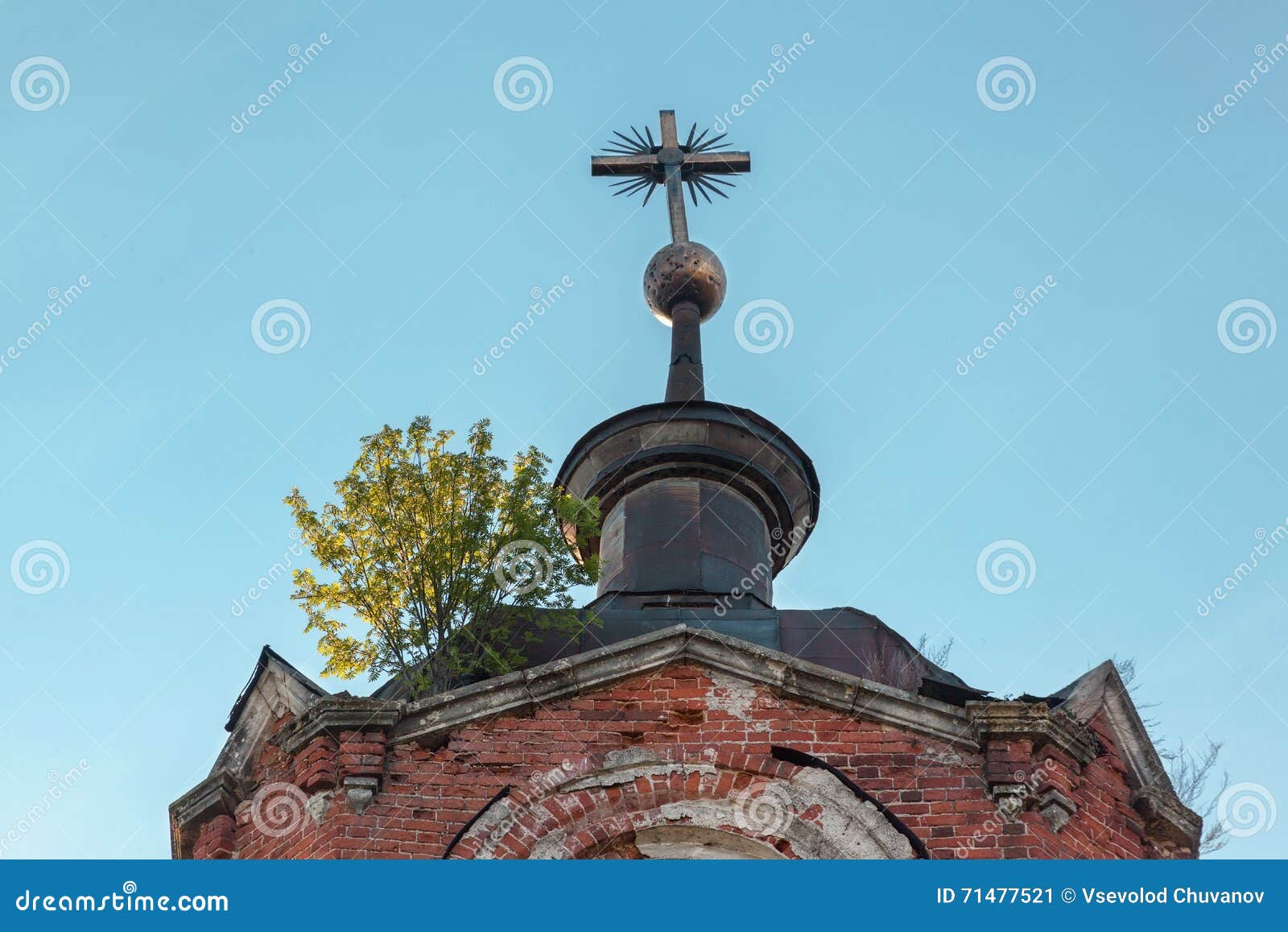 Metallic Cross With A Masonic Symbol On The Dome Of An Abandoned Temple ...