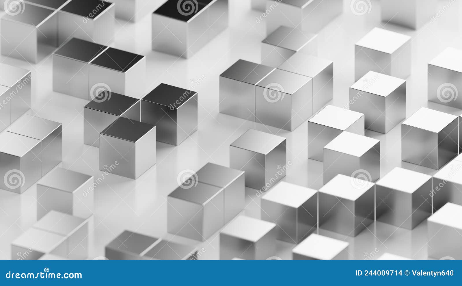 Metallic Cubes on a White Surface. 3D Rendering Illustration. Stock ...