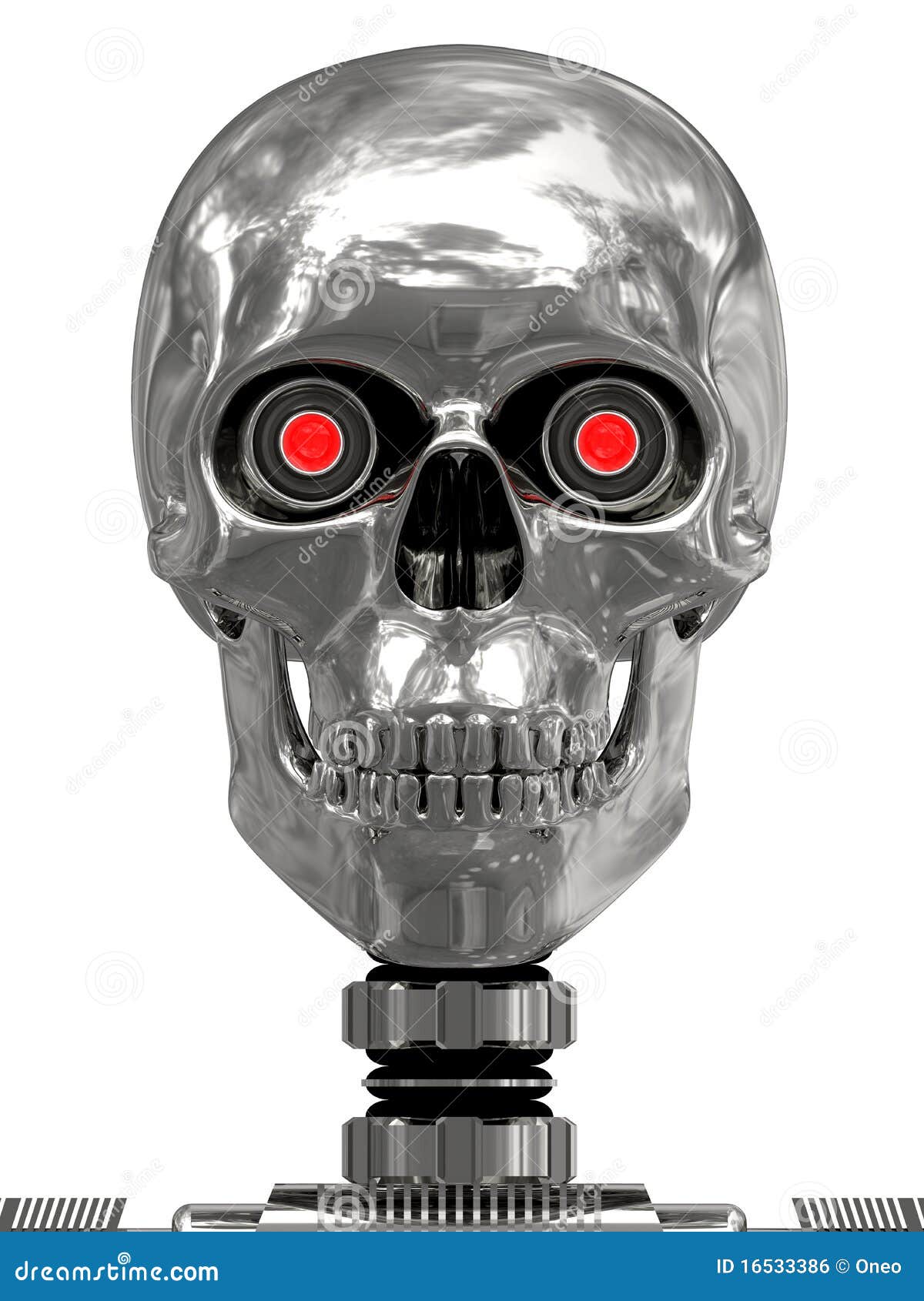 Metallic Cyborg Head with Red Eyes Stock Illustration - Illustration of ...