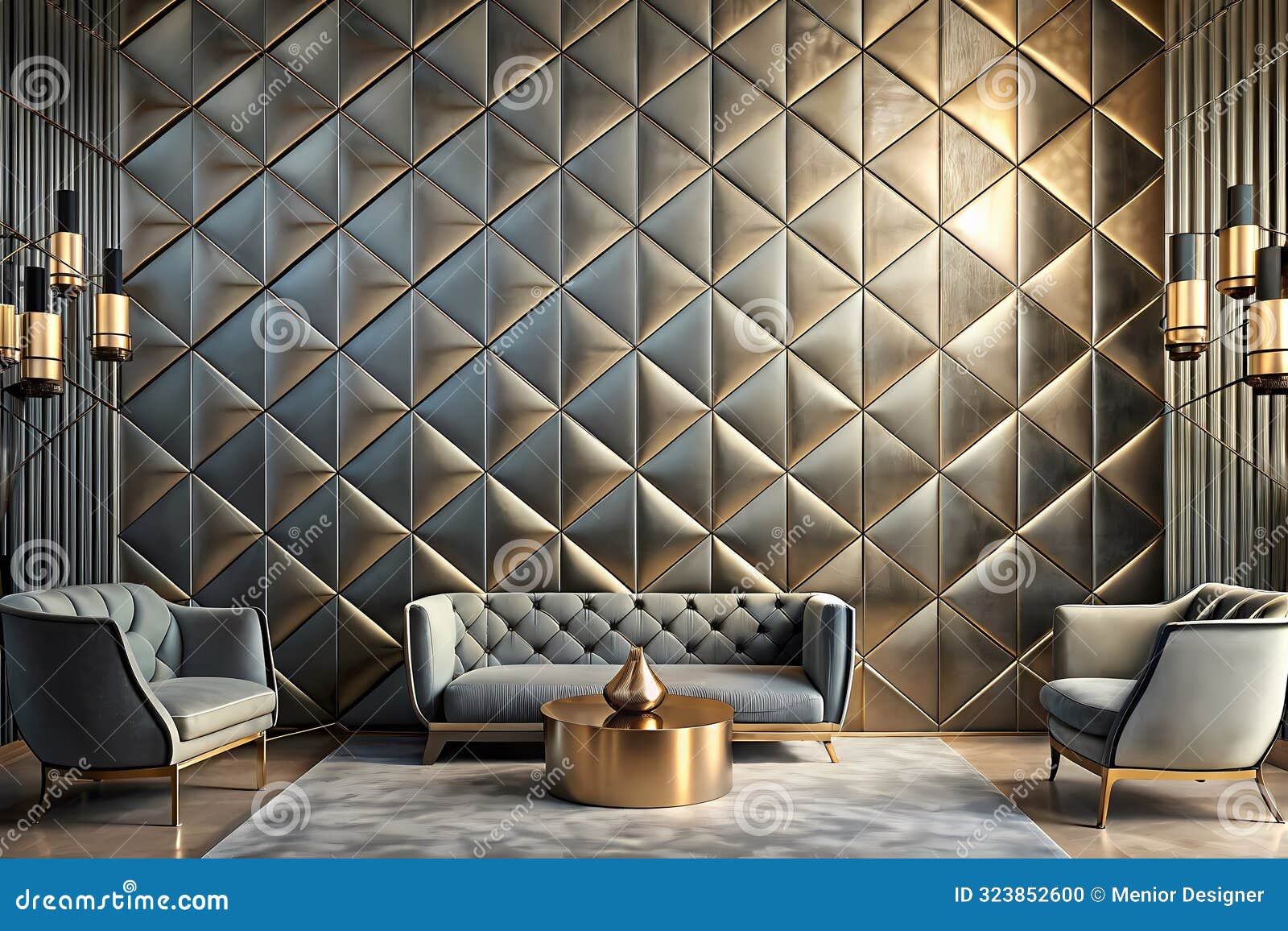 A Dynamic Backdrop of Diamond Patterns Exudes Living Room Opulence ...