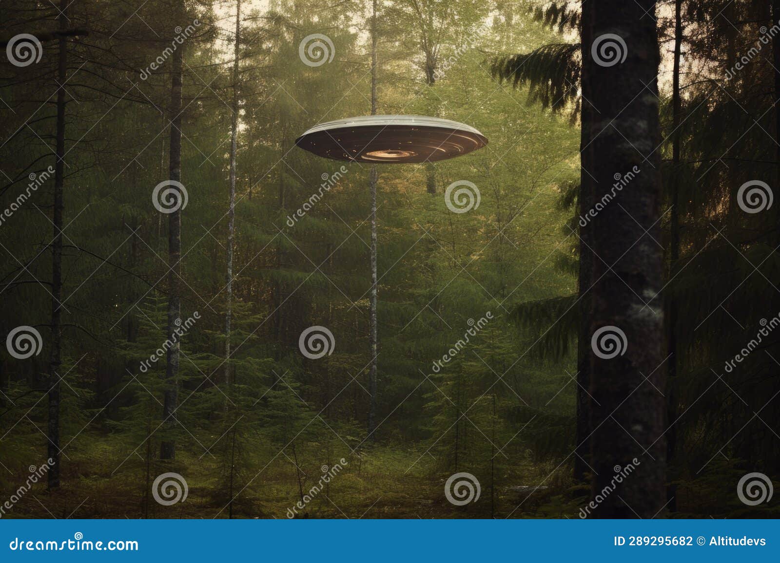 Metallic Disc-shaped Object Hovering Over Forest Trees Stock Photo ...