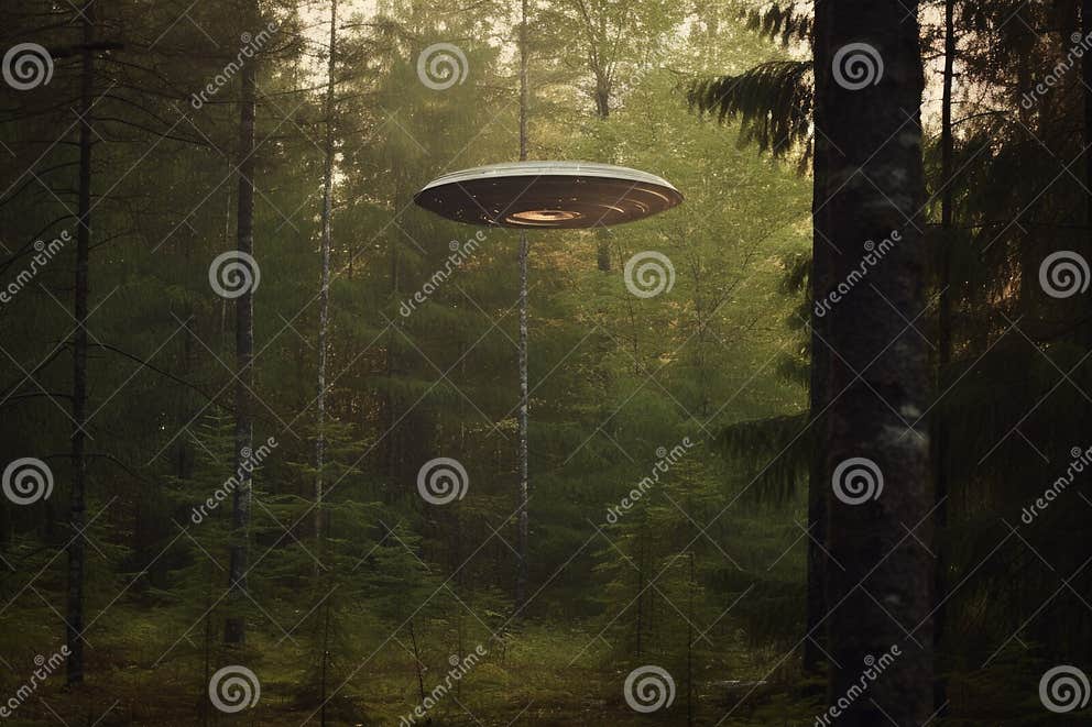Metallic Disc-shaped Object Hovering Over Forest Trees Stock Photo ...