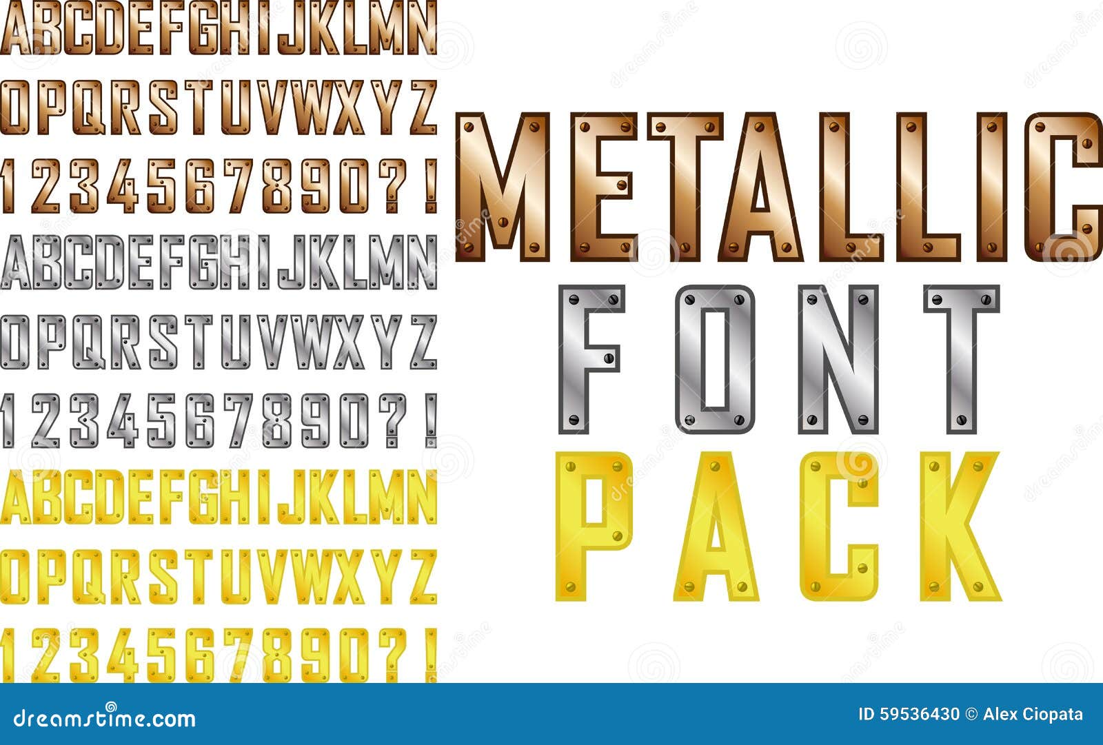 Metallic font stock vector. Illustration of machine, copper - 59536430