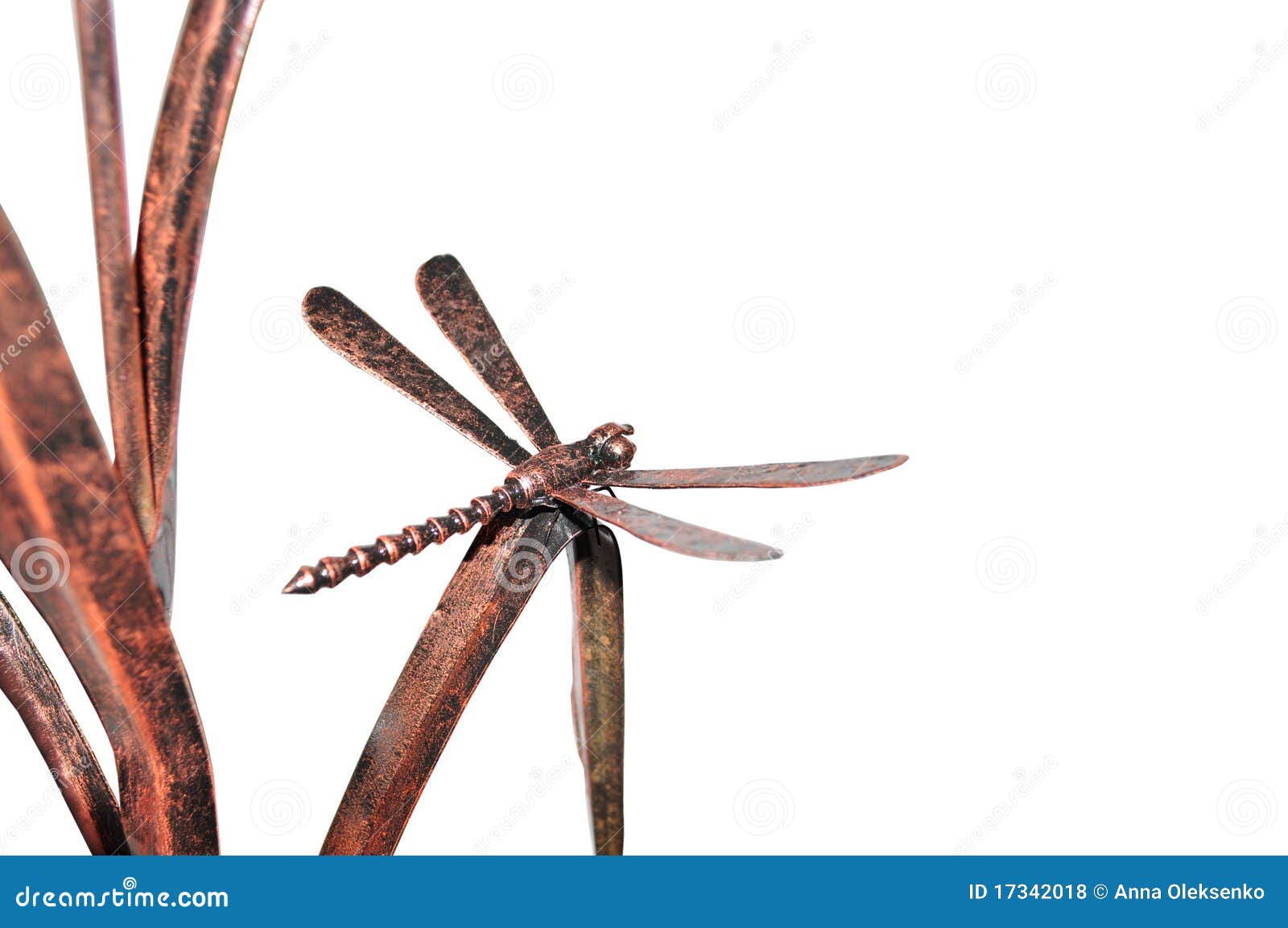 Metallic Forged Dragonfly on a Reed Isolated Stock Photo - Image of ...