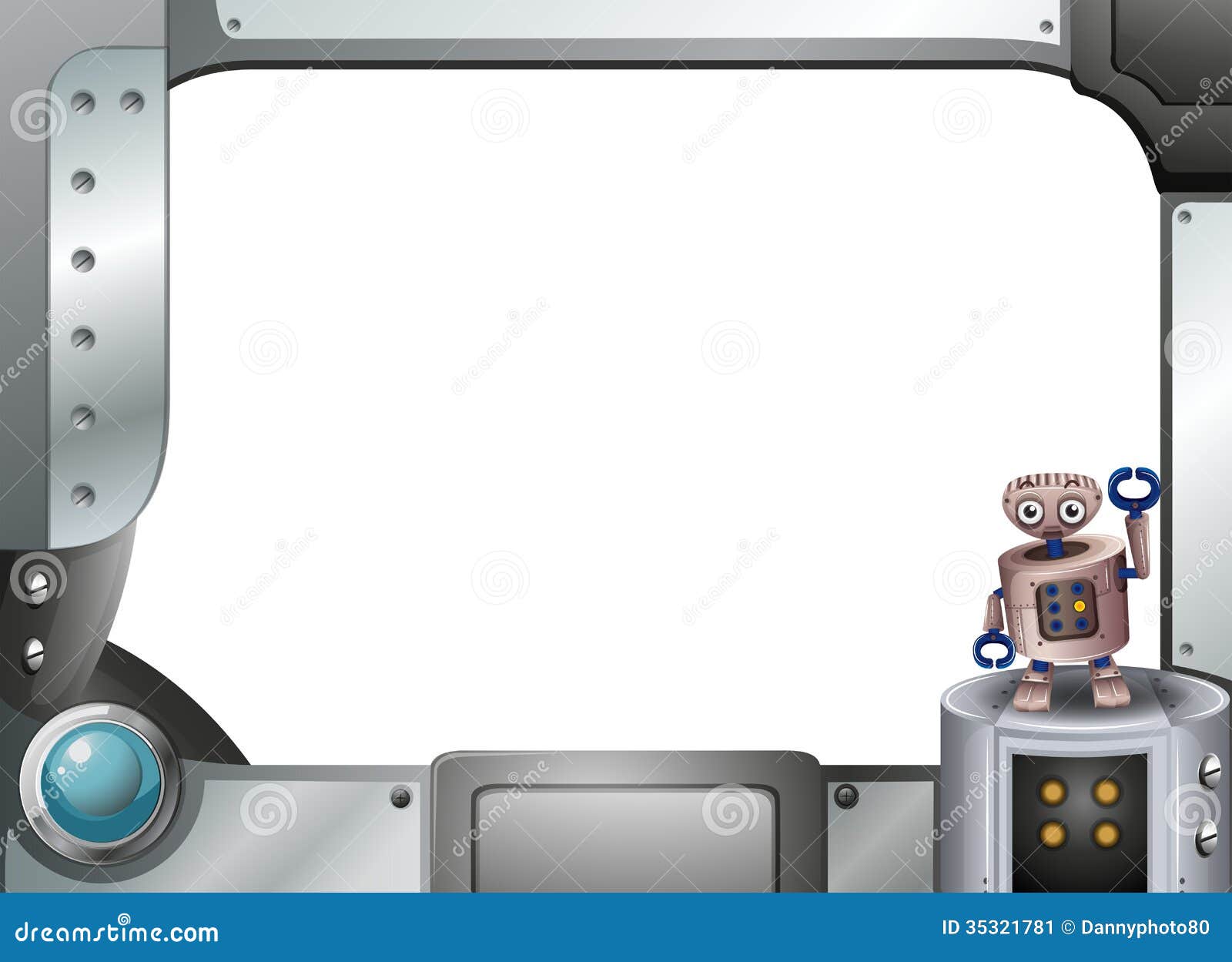 Robot Standing Behind Blank Banner. . Contains Clipping Path Stock ...