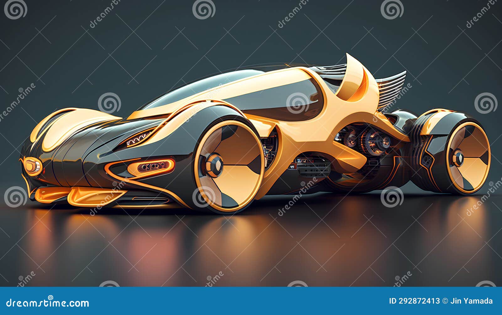 Metallic Futuristic Concept Car on a Dark Background. 3d Rendering ...