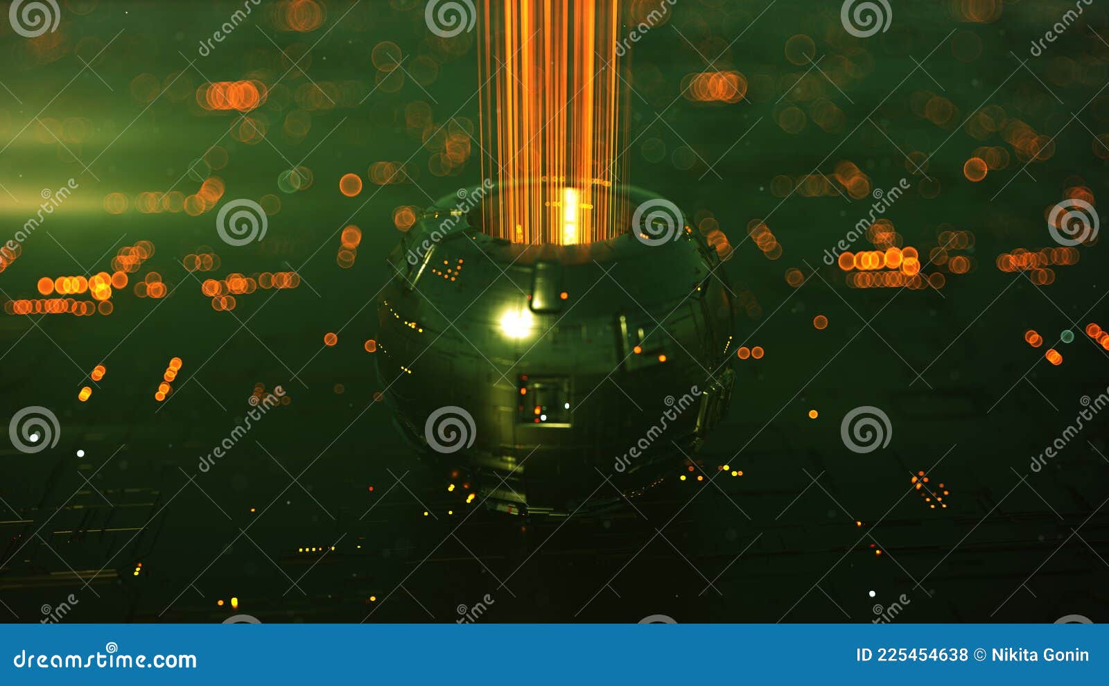 Metallic Futuristic Construction with Glow Stream 3D Render Stock ...