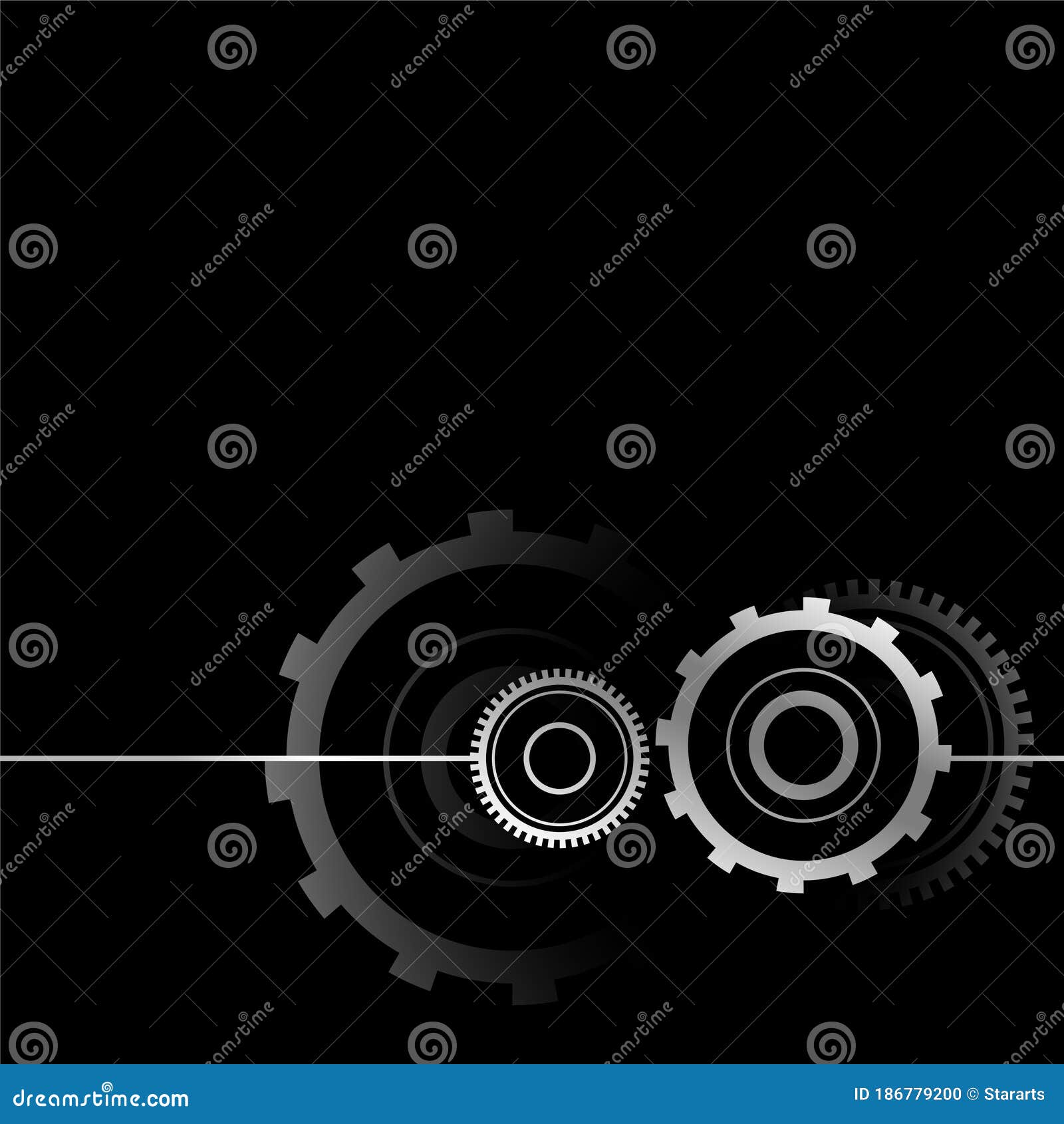 Metallic Gear Symbol Design on Black Background Stock Illustration ...