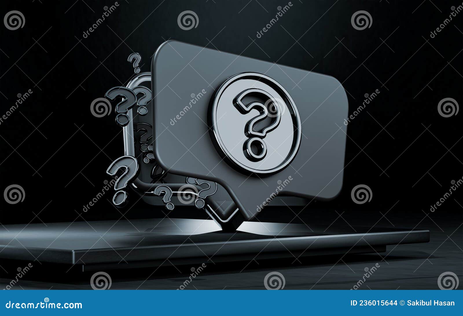 Metallic Glossy Question Mark Symbol on Dark Background 3d Rendering ...