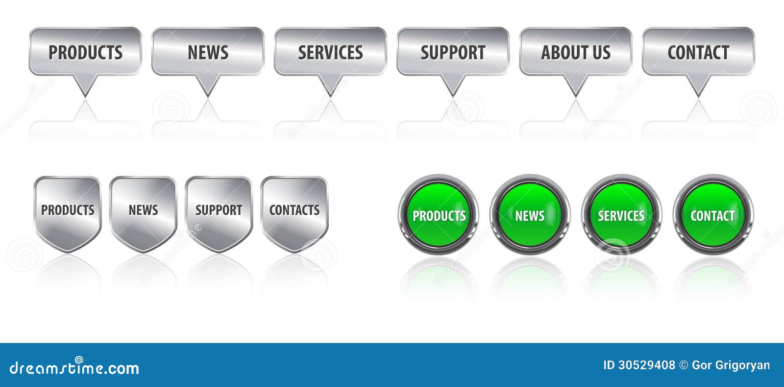 Metallic and Glossy Website Design Bar, Menu Elements Stock Vector ...