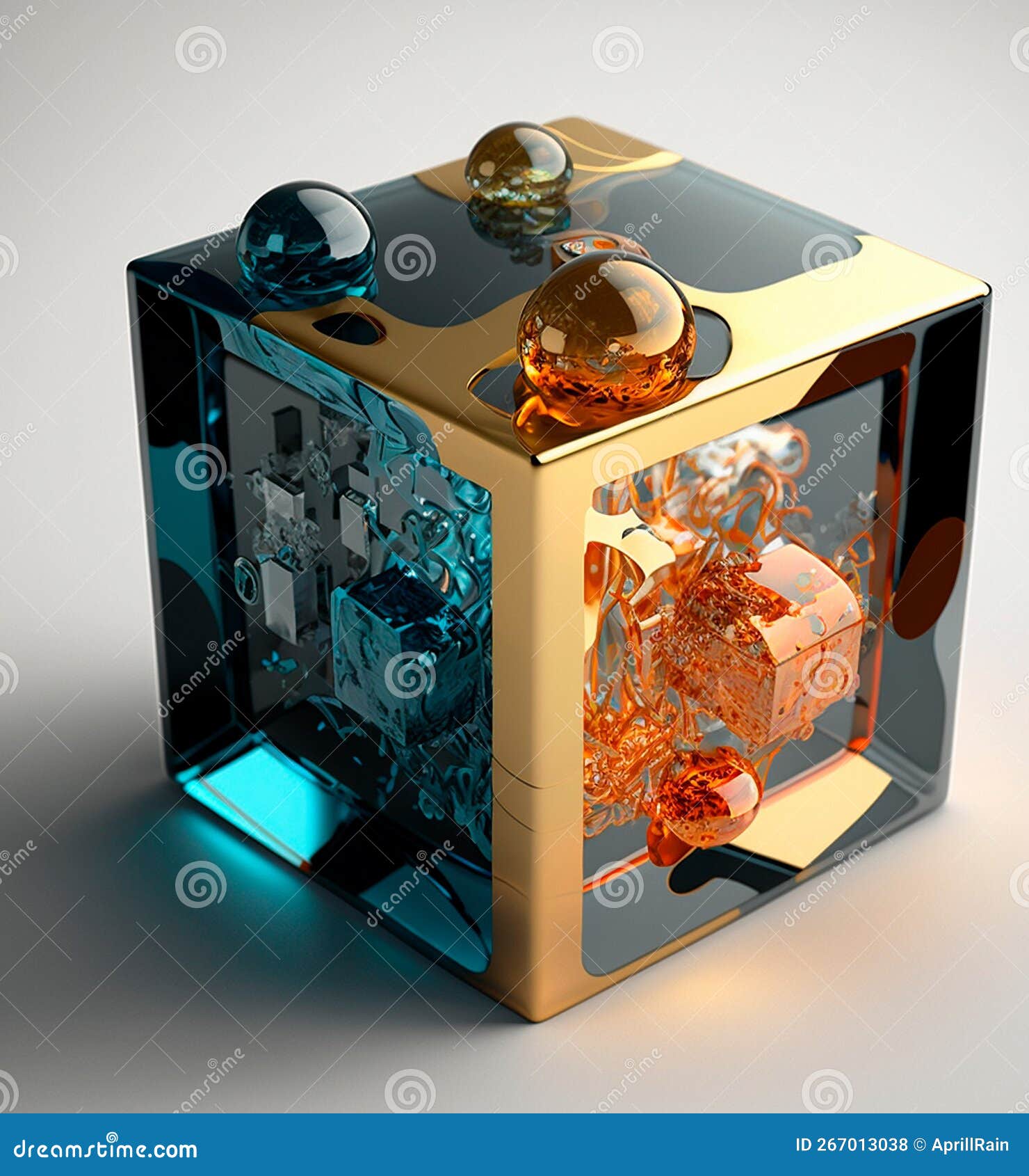 Metallic Gold Cube with Glass Sides Stock Illustration - Illustration ...