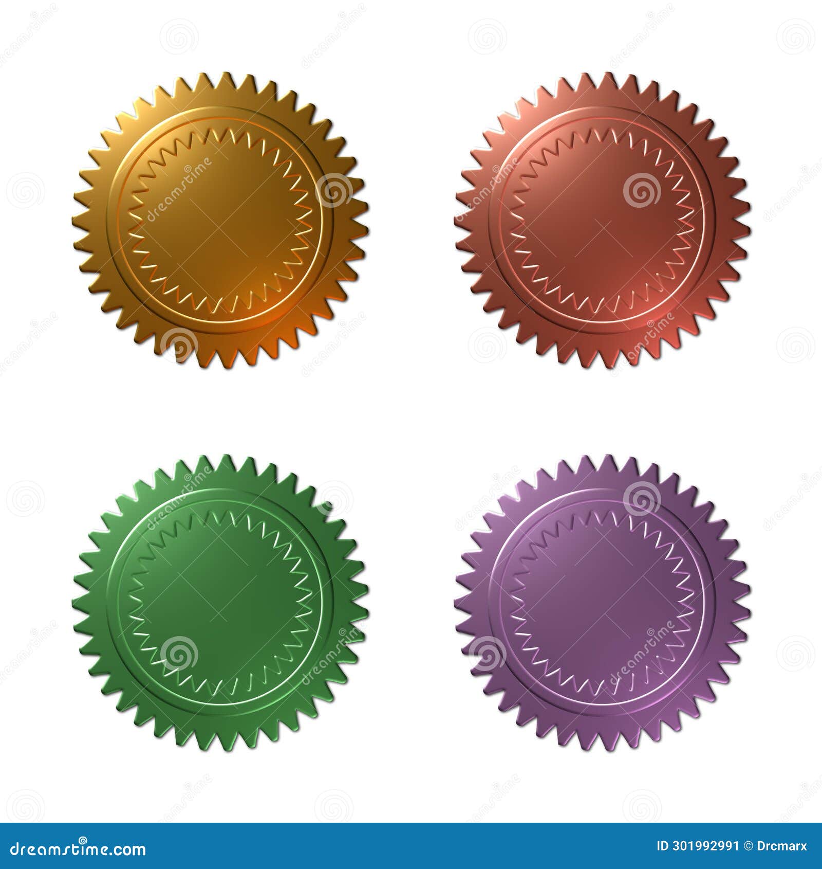 Metallic Gold Illustrations of Blank Circular Seals with a Gear-type ...