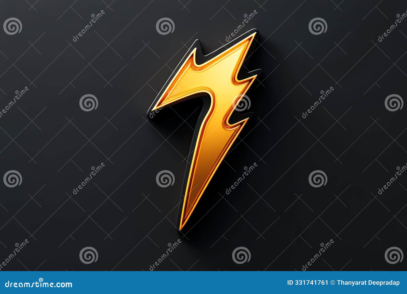 A Metallic Gold Lightning Bolt Icon on a Black Background Stock ...