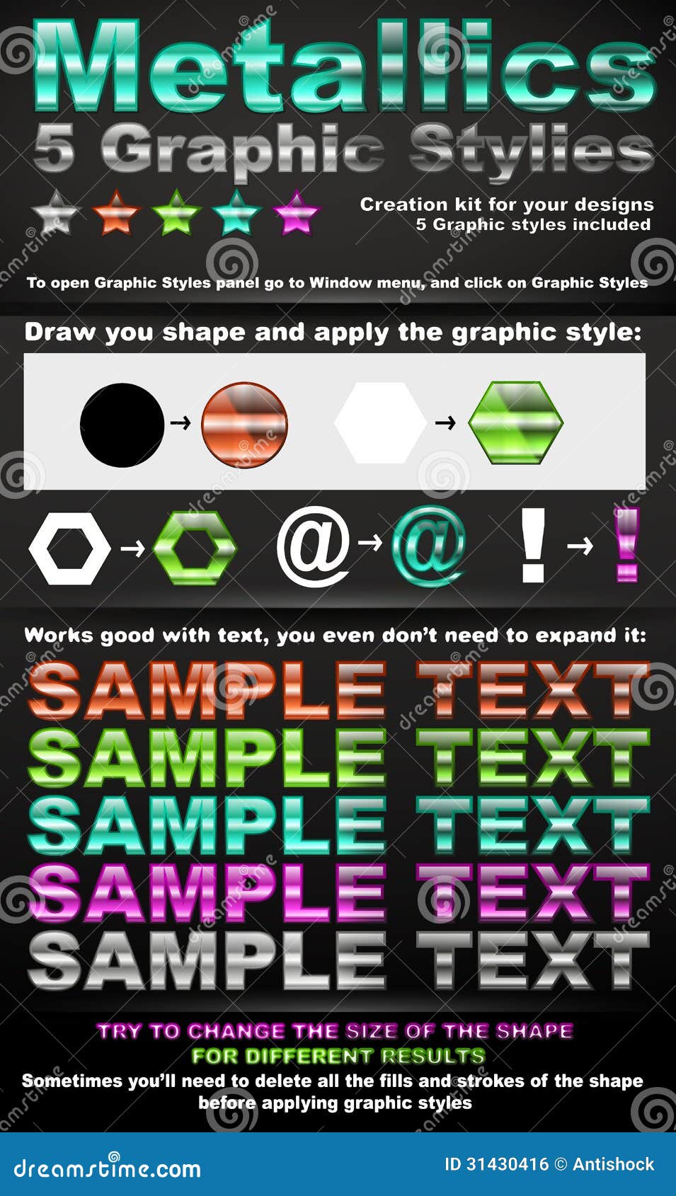 5 Metallic Graphic Styles Vector Stock Vector - Illustration of golden ...