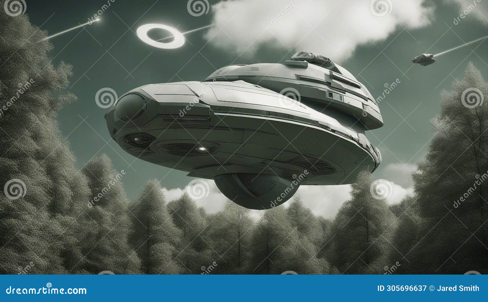 A Metallic Gray Spaceship with a Rectangular Shape and a Laser Cannon ...