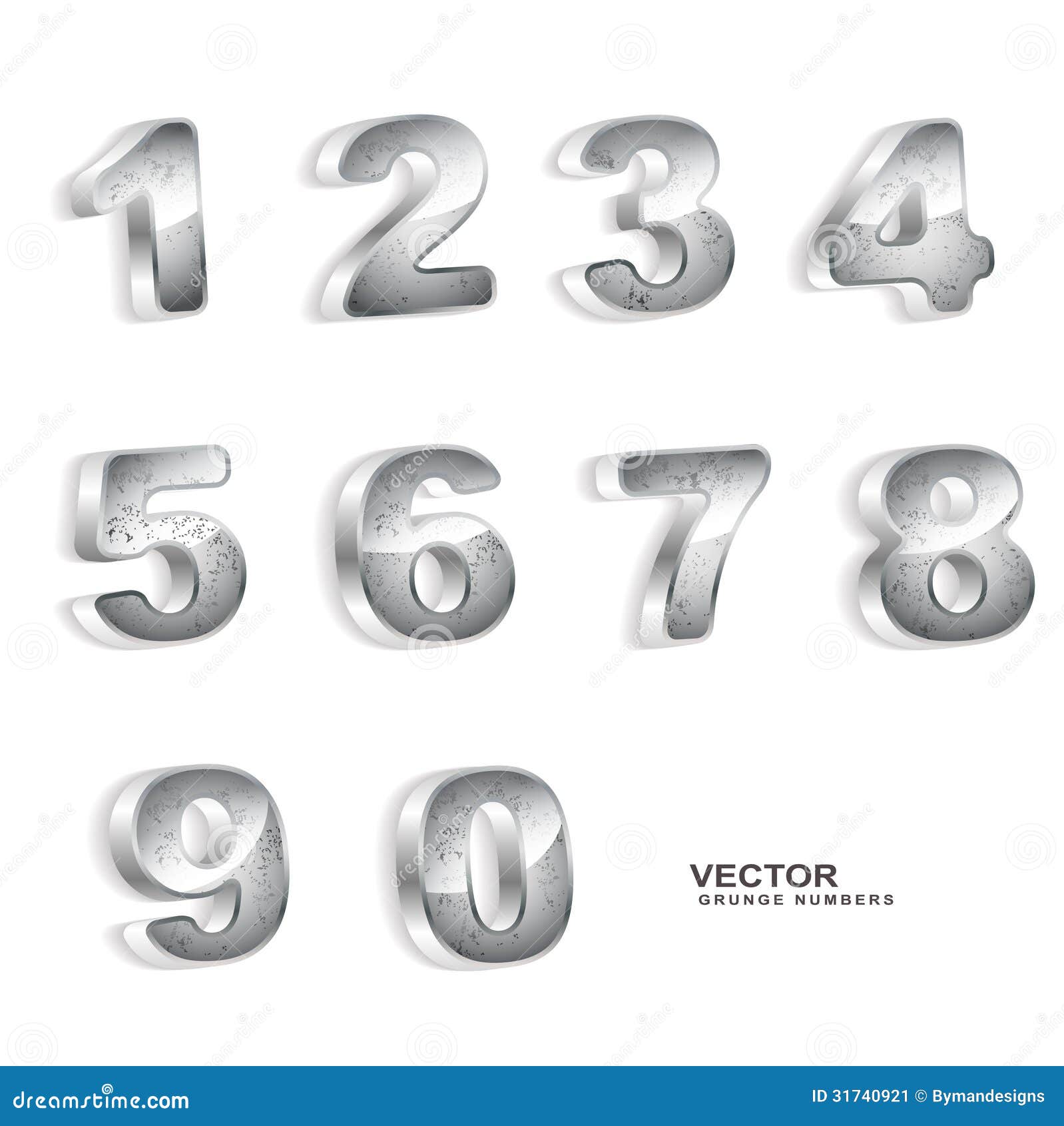 Metallic grunge 3D numbers stock vector. Illustration of collection ...