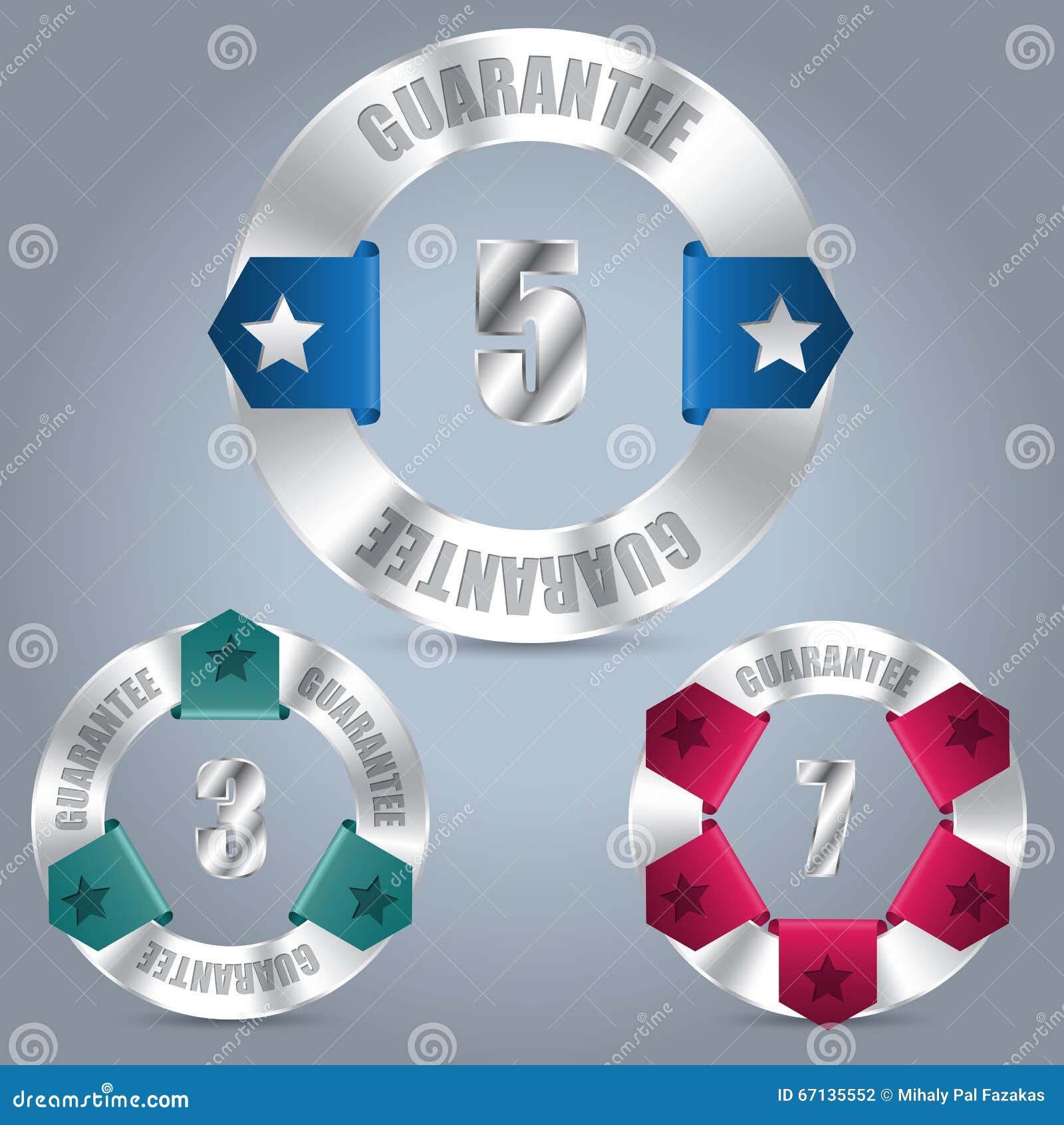 Metallic Guarantee Badge Set with Color Ribbons Stock Vector ...