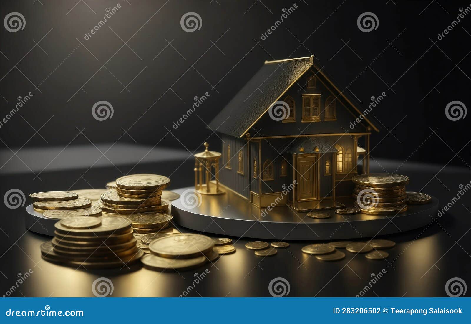 Metallic House with Gold and Silver Coins, Generative AI Illustration ...