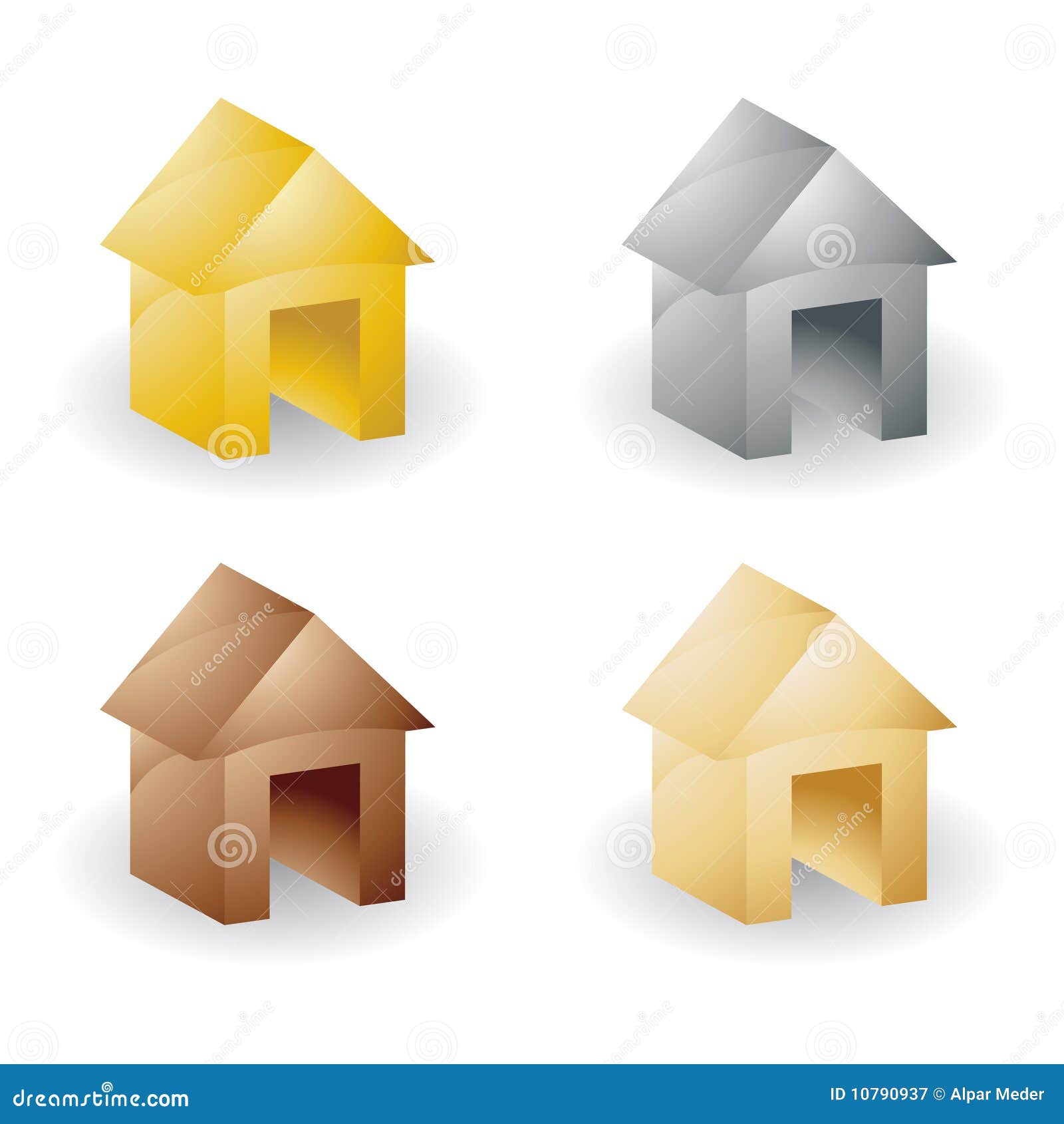 Metallic house icon set stock vector. Illustration of construction ...