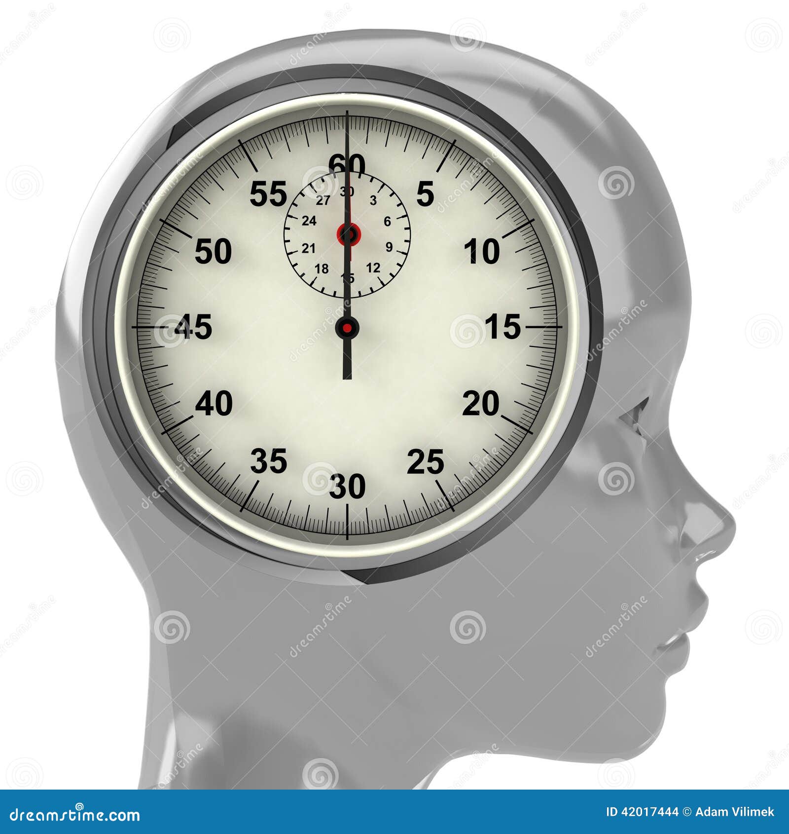 Metallic Human Head with Brain Cloud with Time Clock Inside Stock ...