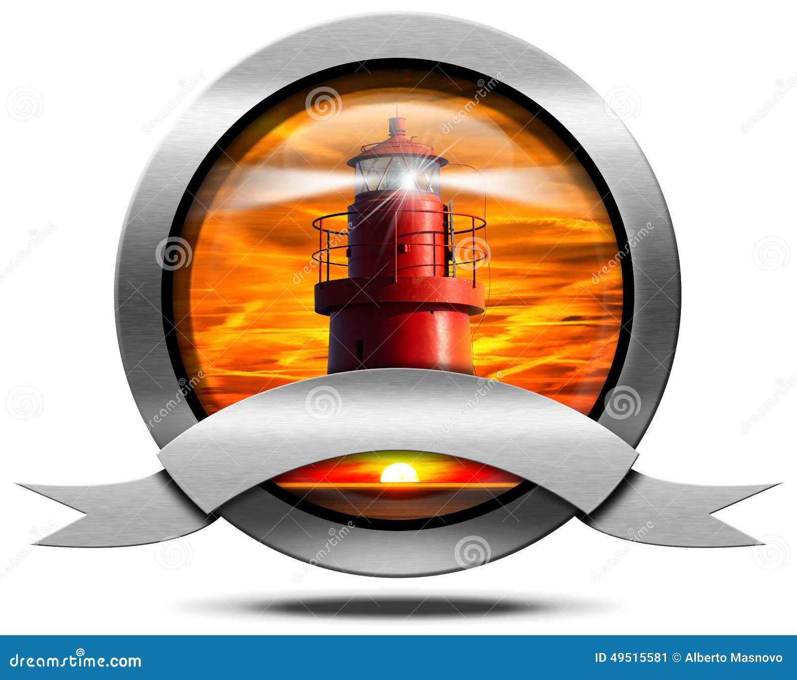 Metallic Icon with Red Lighthouse Stock Illustration - Illustration of ...