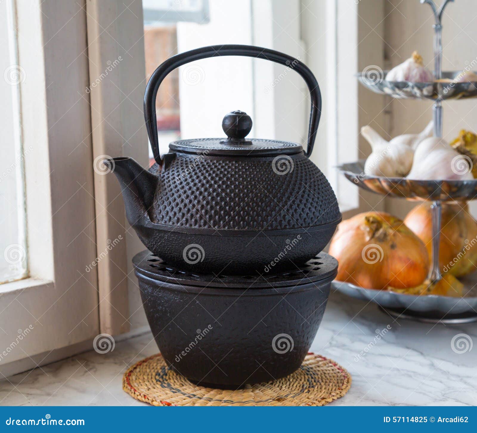 Metallic kettle heated stock image. Image of dishes, black - 57114825