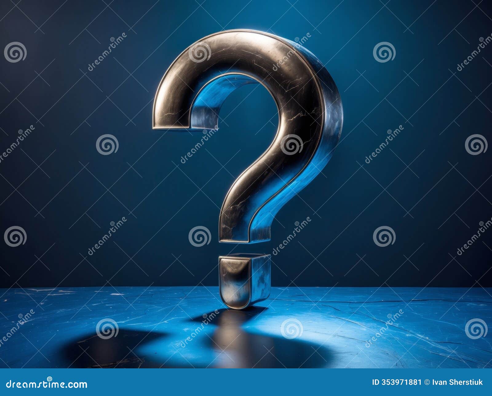 Metallic Large Question Mark on Blue Textured Surface with Dramatic ...